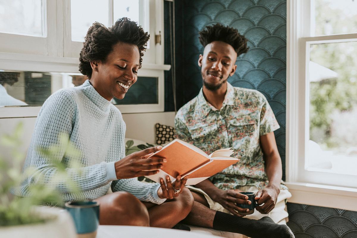 Happy Black Couple Reading A Book Premium Photo Rawpixel