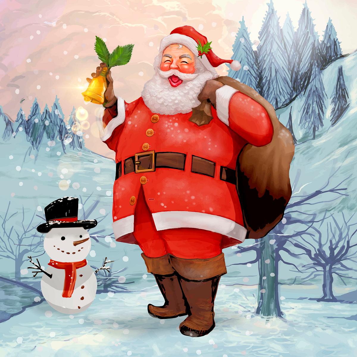 Hand Drawn Santa Claus Riding A Sleigh Delivering Presents Royalty