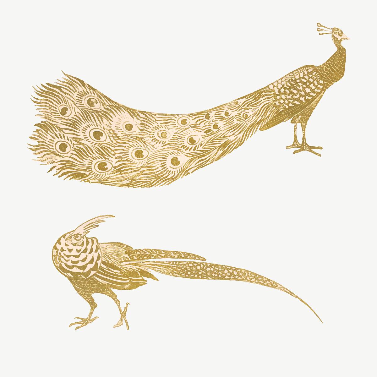 Vintage Peacock And Cock Art Premium Vector Illustration Rawpixel
